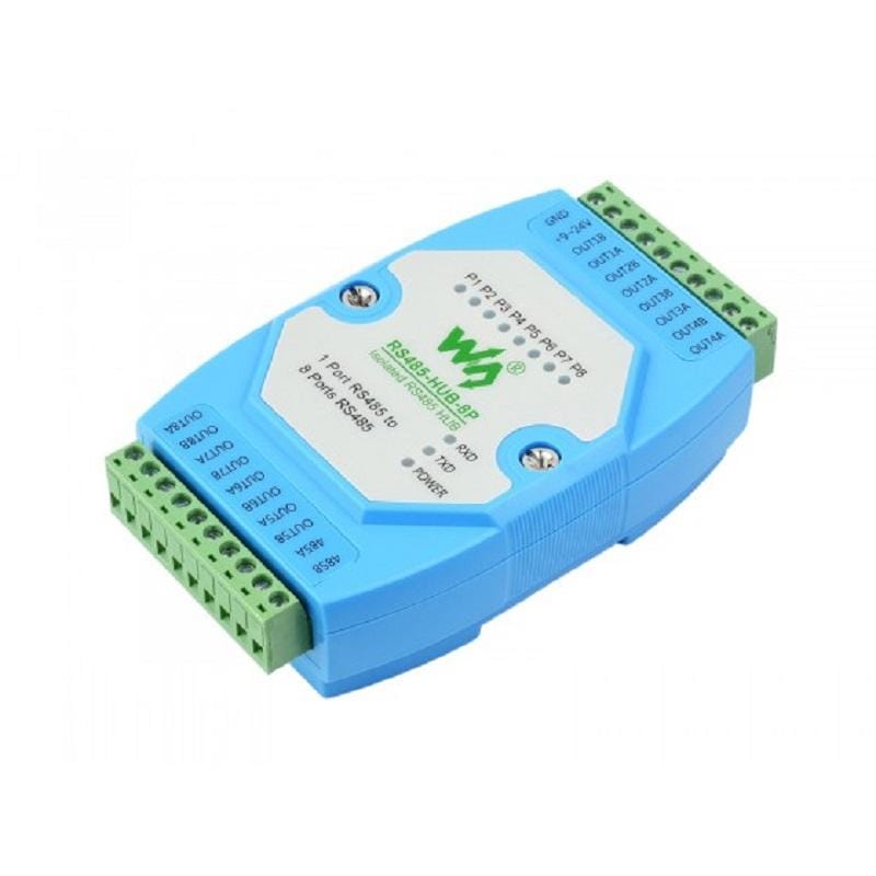 Waveshare Industrial-grade Isolated 8-ch RS485 Hub, Rail-mount Support ...